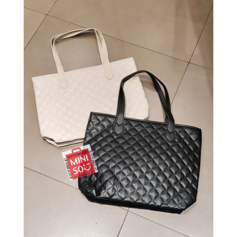 MINISO Shoulder Bag Classic Diamond Pattern Quilted Tote Bag ...