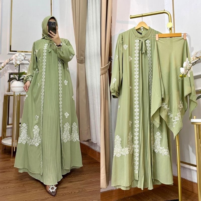 Gamis outer Embroidery mix Tille Latest hijab set matt Antem babydoll ...