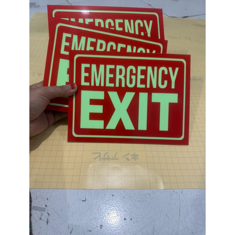 MERAH Emergency Exit Glow In The dark Sign Sticker (red background ...