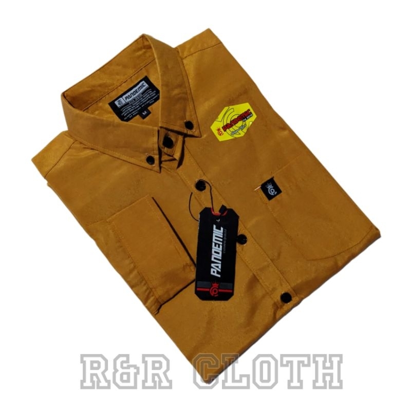 KEMEJA KATUN Men's Shirt Plain Mustard Yellow Turmeric Long Sleeve | Premium Cotton Mustard ...