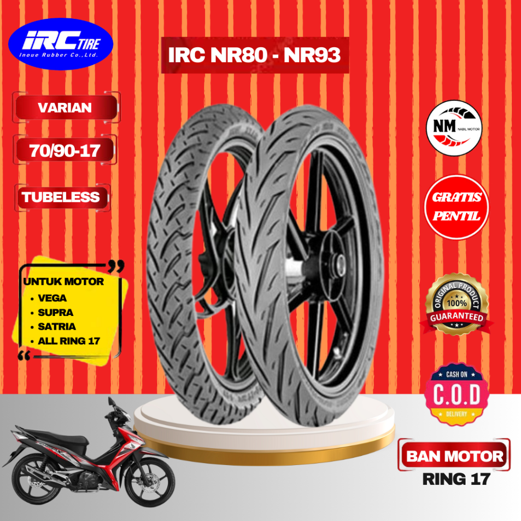 IRC NR93 Tubeless Motorcycle Tire 70/90 80/90 90/90 Ring 17 Free Valve ...