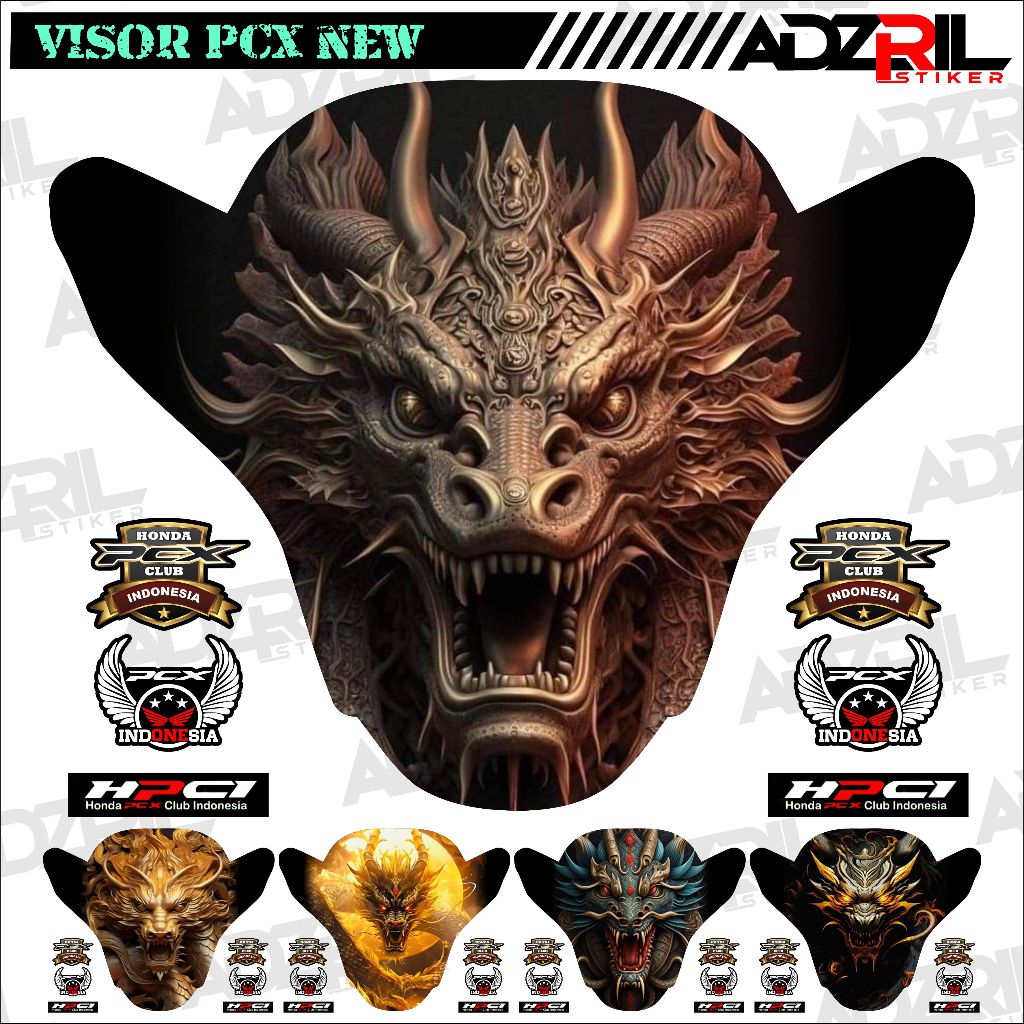 HIJAU Honda PCX 160 NEW Winshield visor sticker DRAGON HEAD IMAGE (035 ...