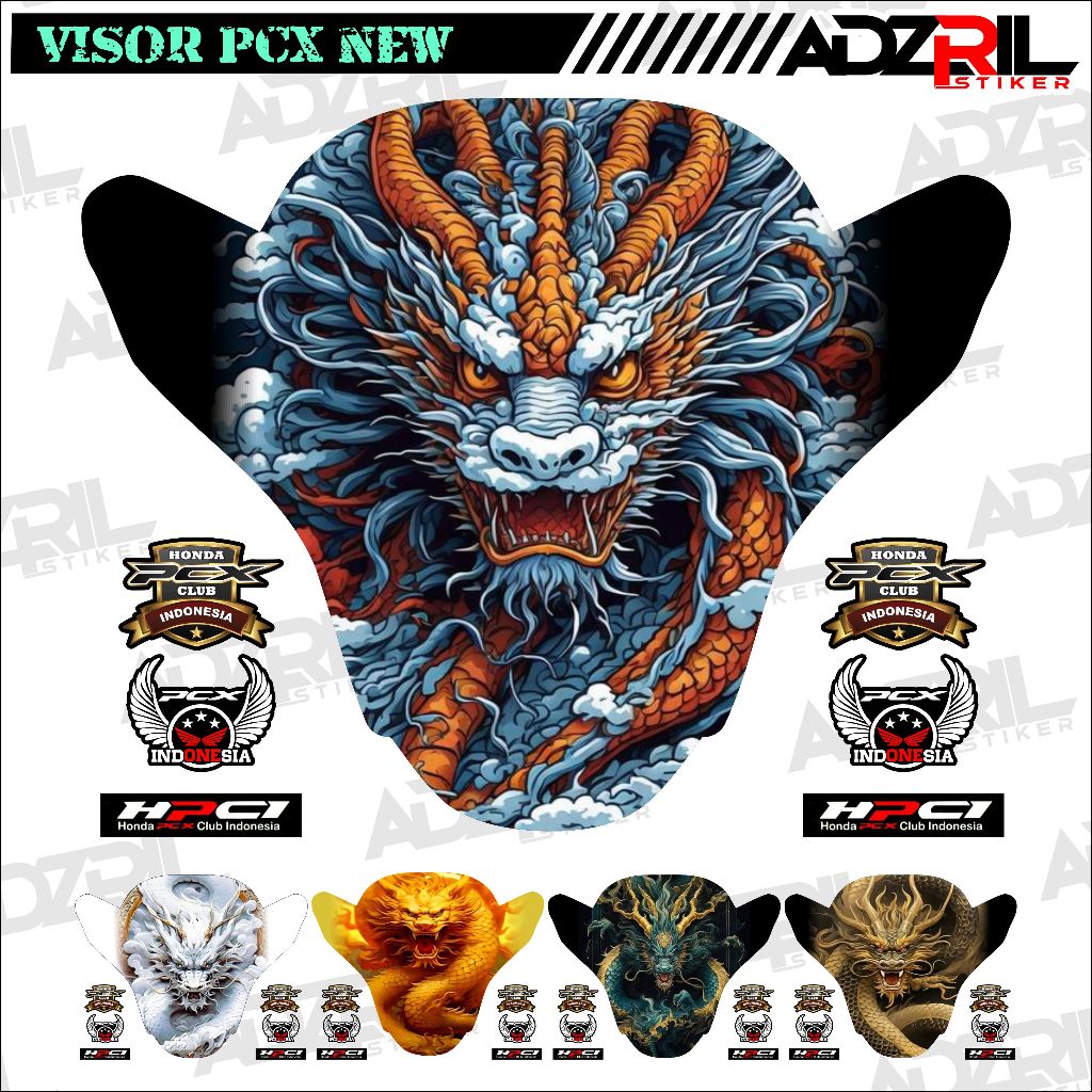 HIJAU PUTIH Honda PCX 160 NEW Winshield visor sticker WHITE DRAGON ...