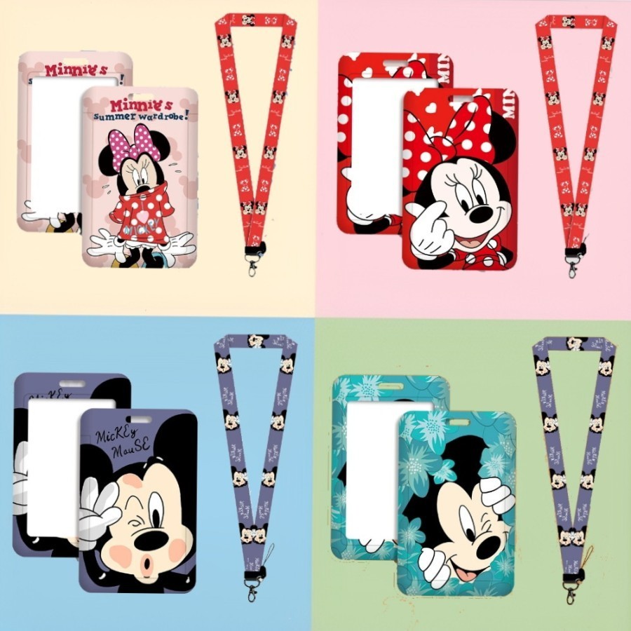 GANTUNGAN Mickey Minnie Mouse ID Card Name Tag Card Holder Rope Hanger ...