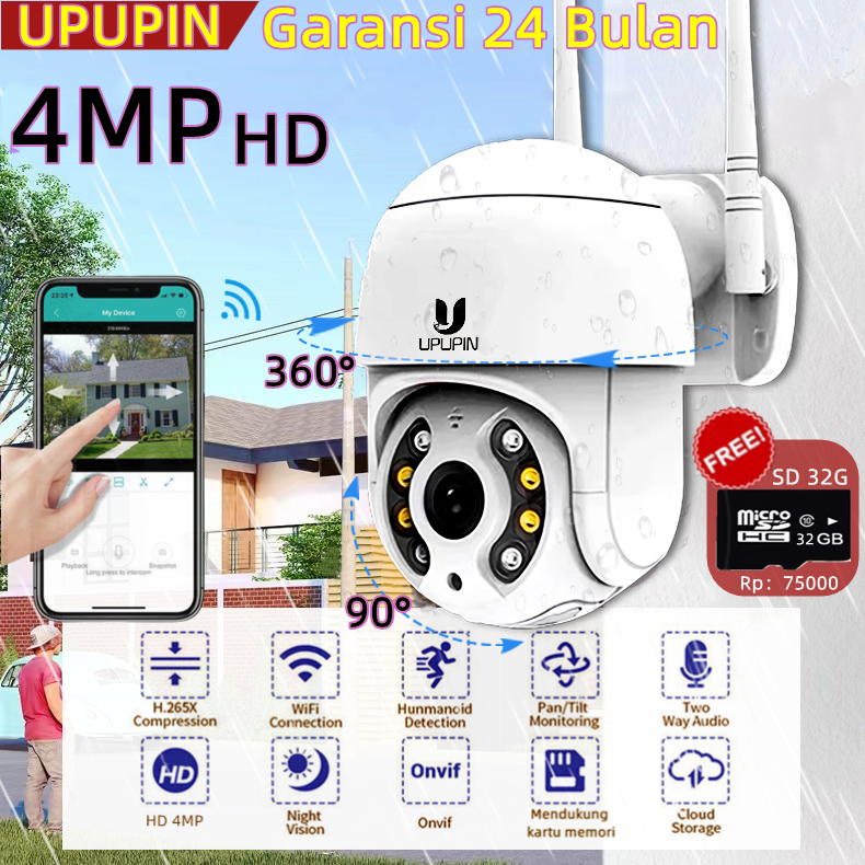 Upupin 【Free 32G SD】4MP Full HD CCTV WiFi Outdoor Waterproof Camera ...