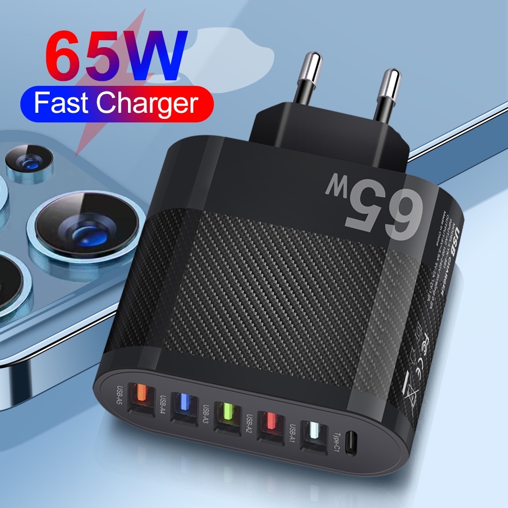Charger Head Shell Adapter 65w 5 usb port And 1 type c port 65 watt ...