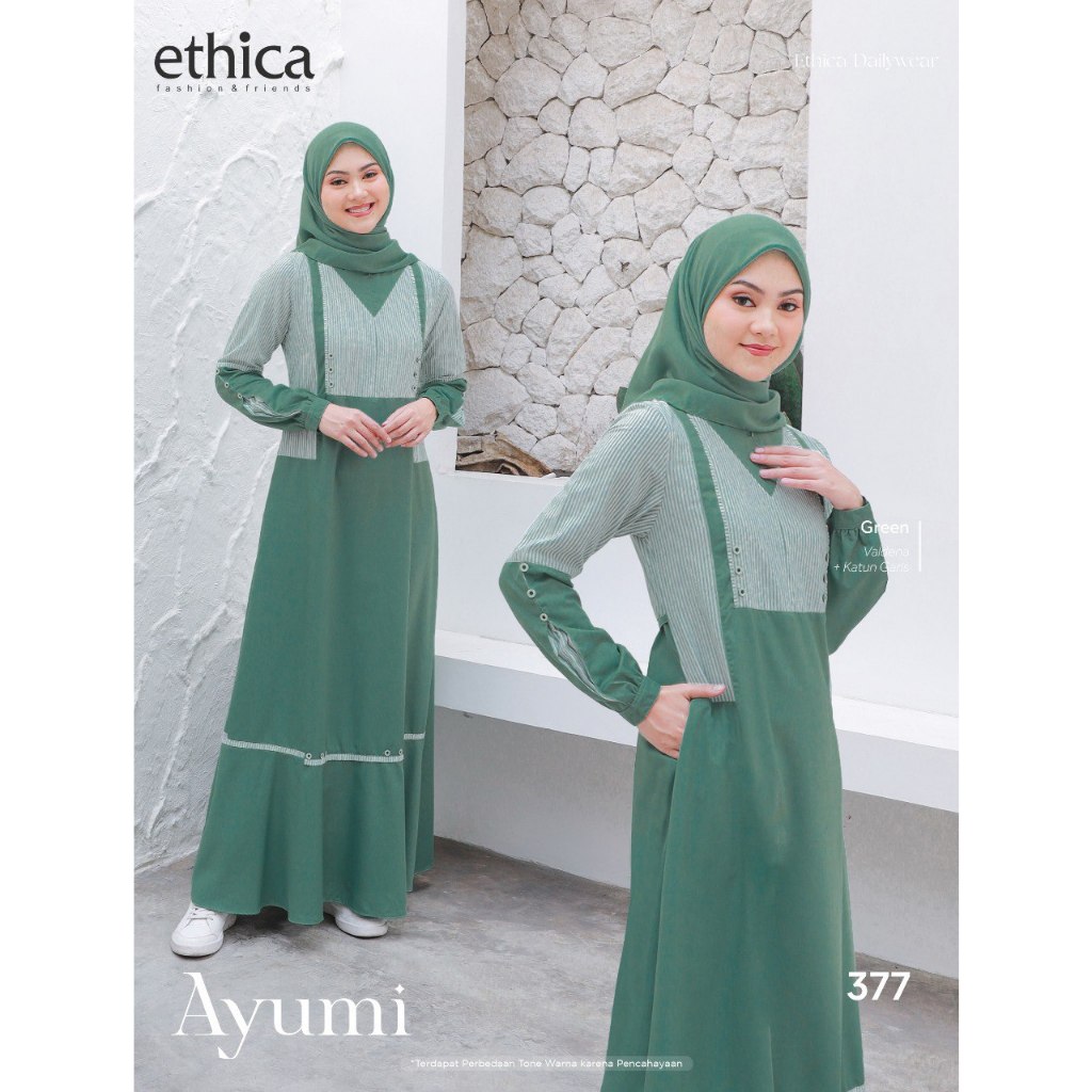 Ayumi 377 GREEN GAMIS BY ETHICA OUTFIT RAMADHAN | Shopee Philippines