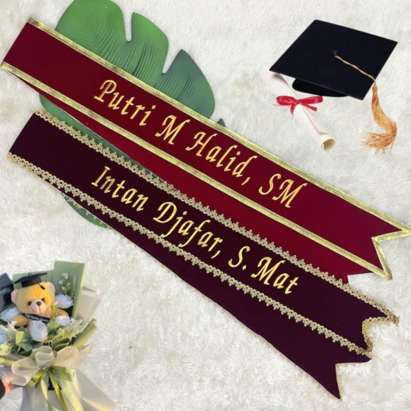 (1 Anniversary) Custom Name Embroidered Bludru Graduation Sash | Shopee ...