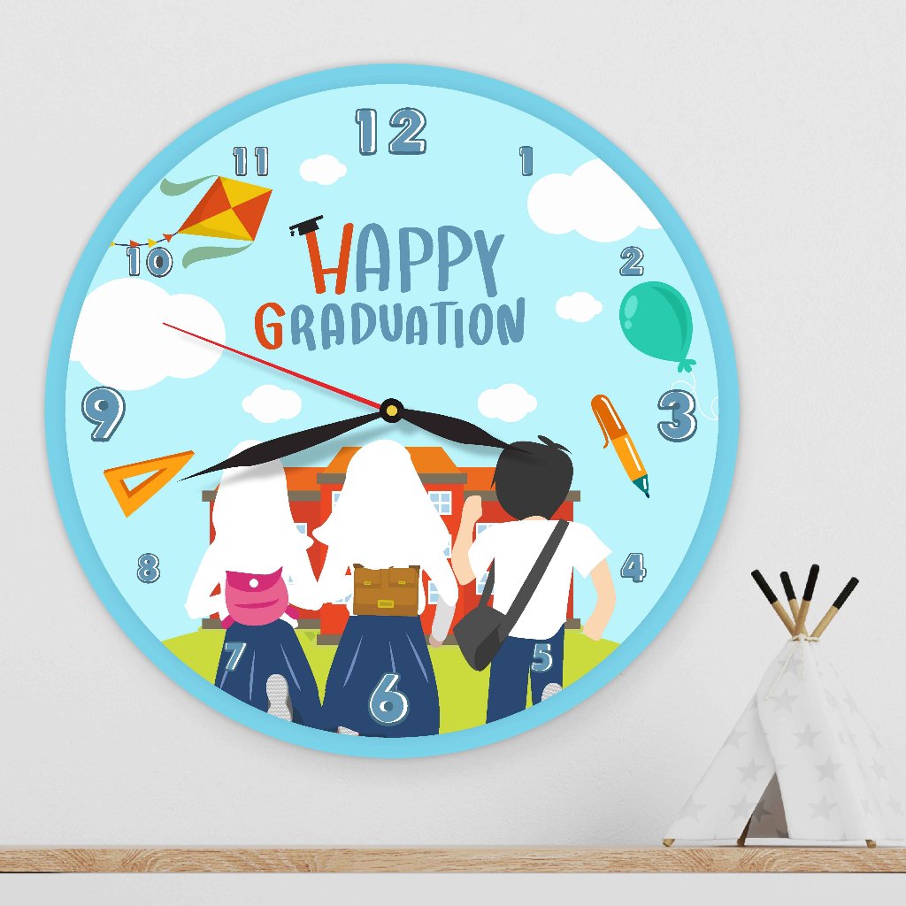 School Graduation Wall Clock, Graduation Gift, Modern Cartoon Character ...