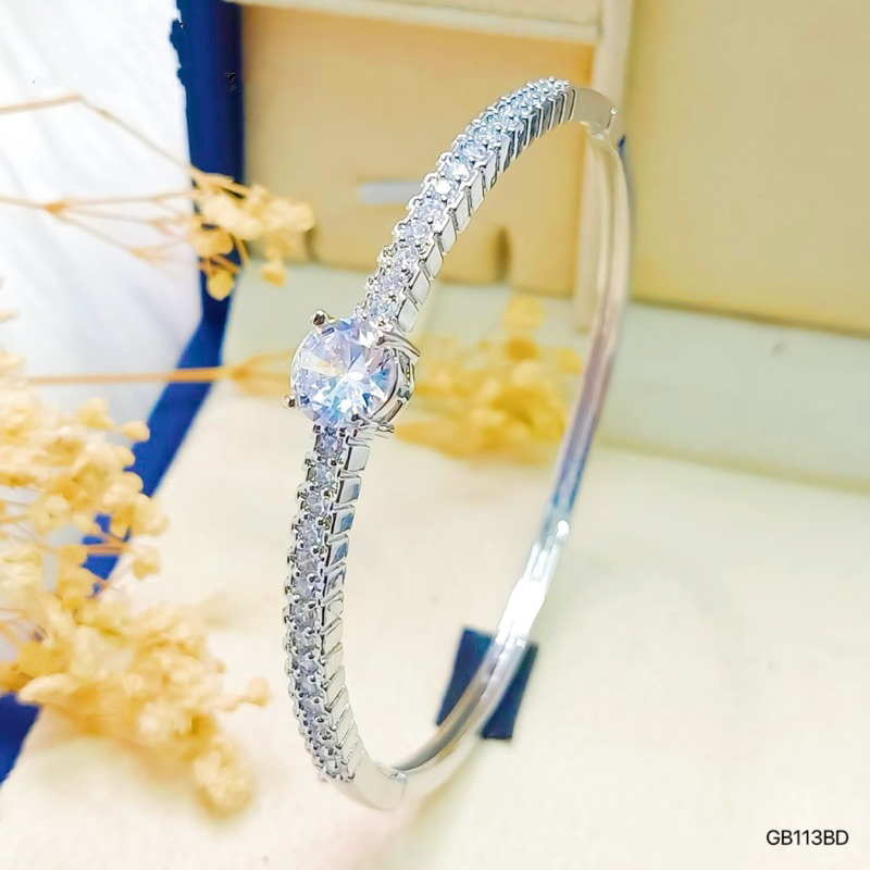 Silver Solitaire bangle Bracelet GB113BD | Shopee Philippines