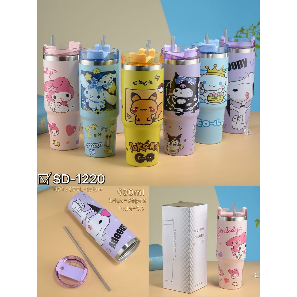 Sanrio Drink Bottle 900ML Stainless Steel Tumbler 304 Character Kuromi Cinamorol Hello Kitty ...