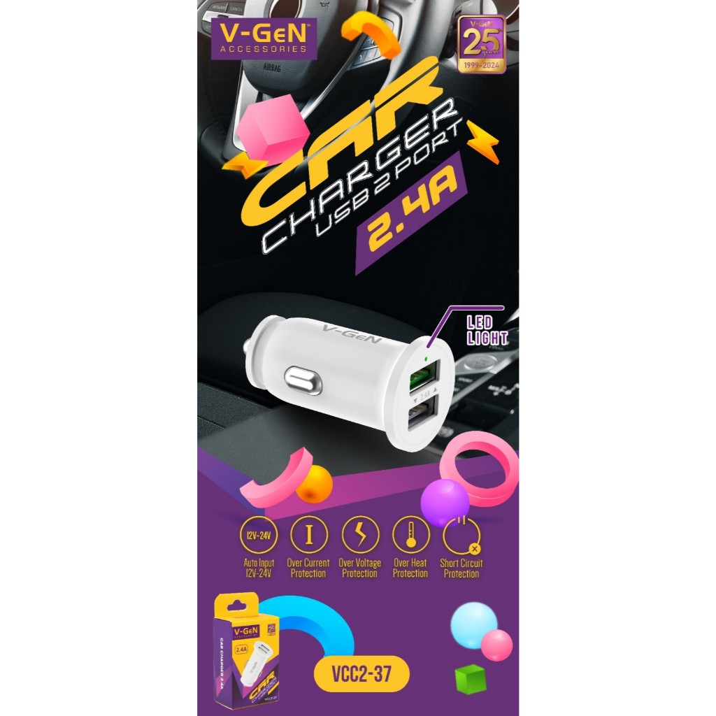 Car Charger V-GeN VCC2-37 Dual Port USB 2.4A Car Motorcycle Charger ...