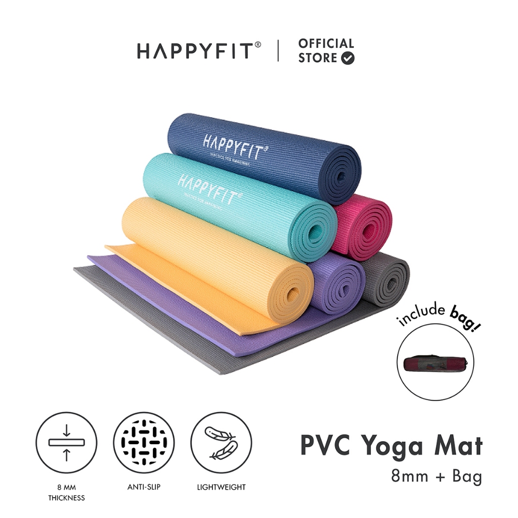 Happyfit - Yoga Mat Plain PVC 8mm (FREE Bag)/Yoga Mat/Sports Mat/PVC ...