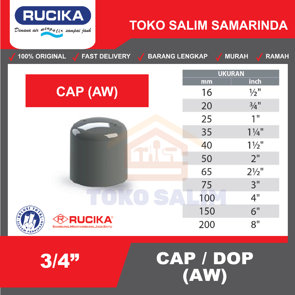 Dop / Cap / Plain Pipe Cover 3/4'' AW JIS RUCIKA | Shopee Philippines