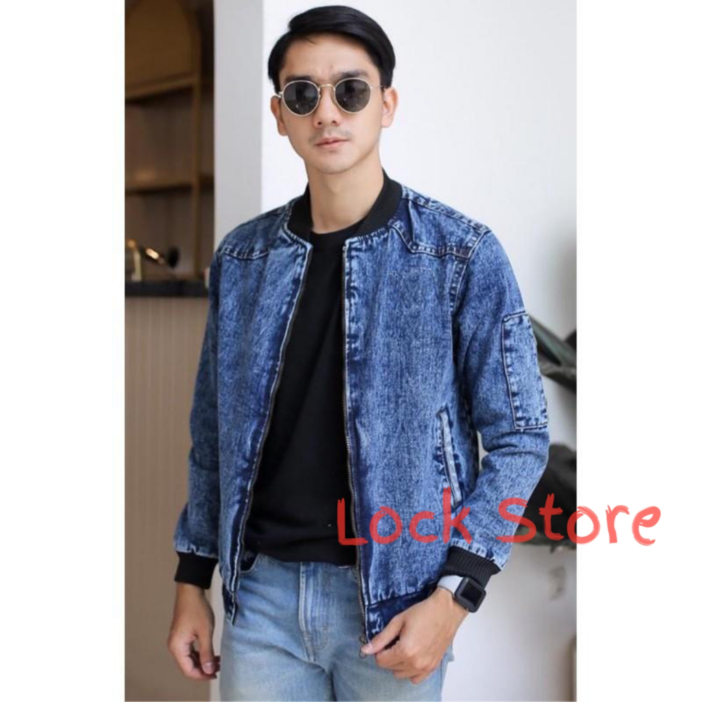 Bomber Jeans Jacket Men Plain Snowwash || Casual Men's Jacket | Shopee ...