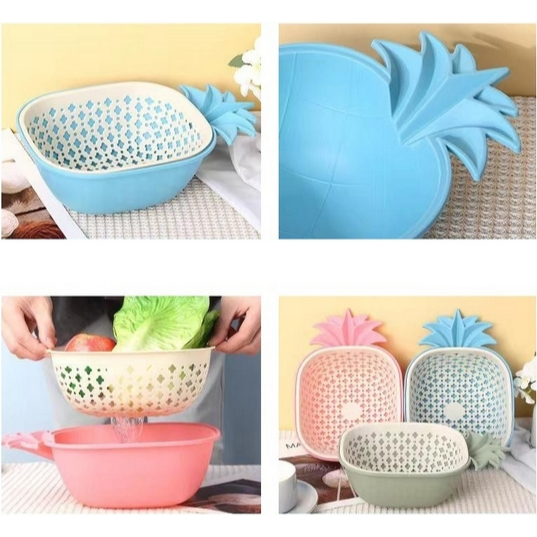 HS - 2 Layer Pineapple Shaped Drain Basket Fruit Vegetable Washing ...