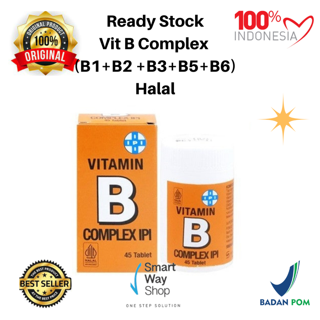 Vitamin B Complex IPI (Vit B1+B2+B3+B5+B6) Contains 45 Tablets HALAL ...