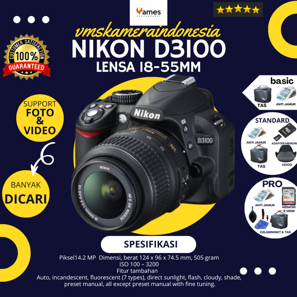 NIKON D3100 Kit Lens 18-55mm F3.5 DSLR Camera with Warranty -Vms ...