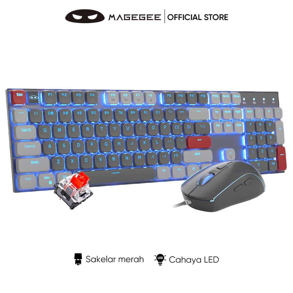 Magegee Mechanical Wired Gaming Keyboard and Mouse Set Blue Light Red ...