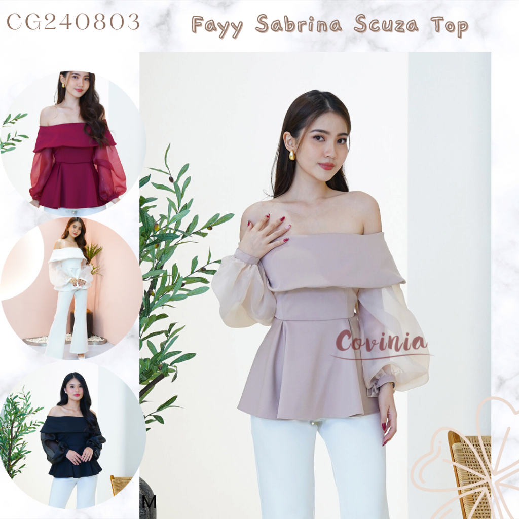 Covinia Fayy Sabrina Scuza Top Peplum Layer Sabrina Mix Organza Scuba ...
