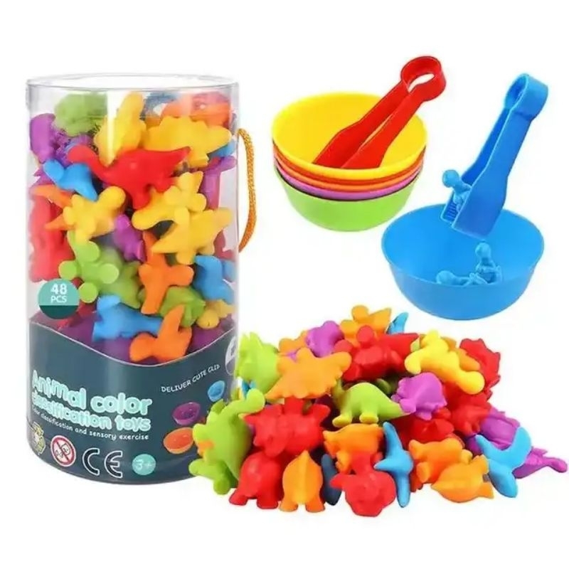 Montessori color sorting dinosaur/ toy color rehabilitation toy color ...