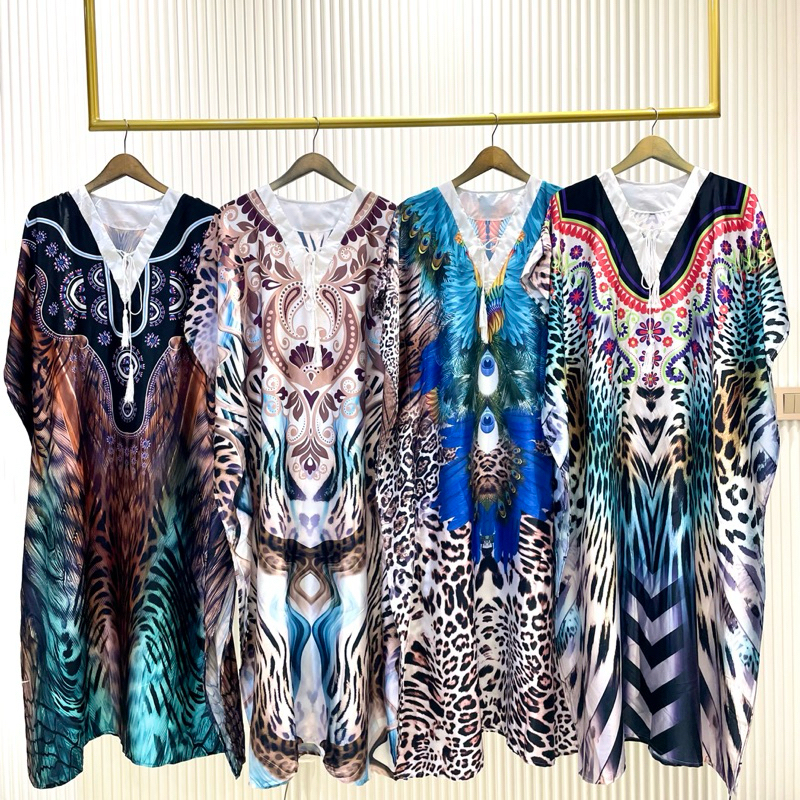 JUMBO SATIN SILKY PRINTING KAFTAN DRESS | Shopee Philippines