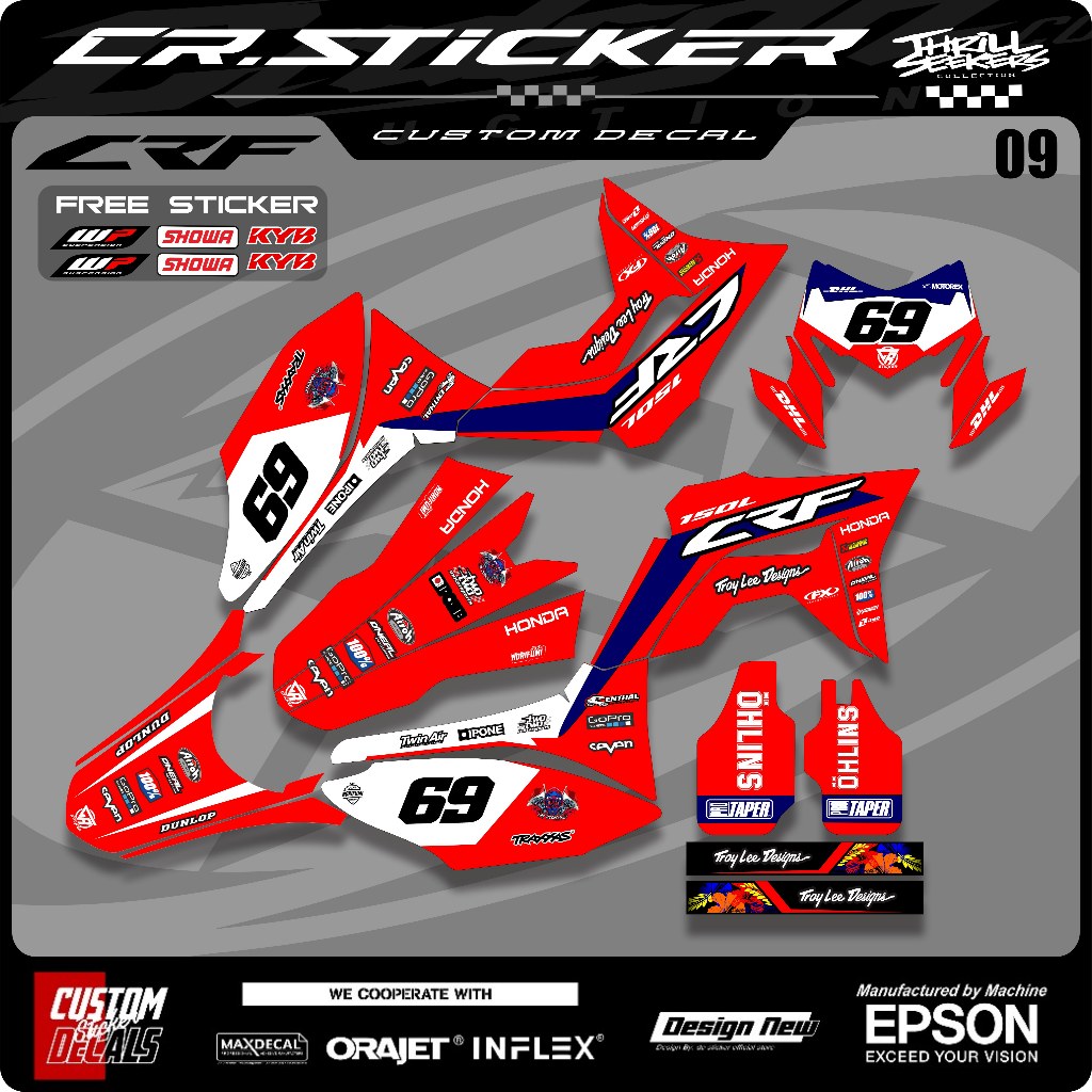 Sticker DECAL Crf 150l SUPERMOTO Full Body Superglossy/doff Design TROY ...