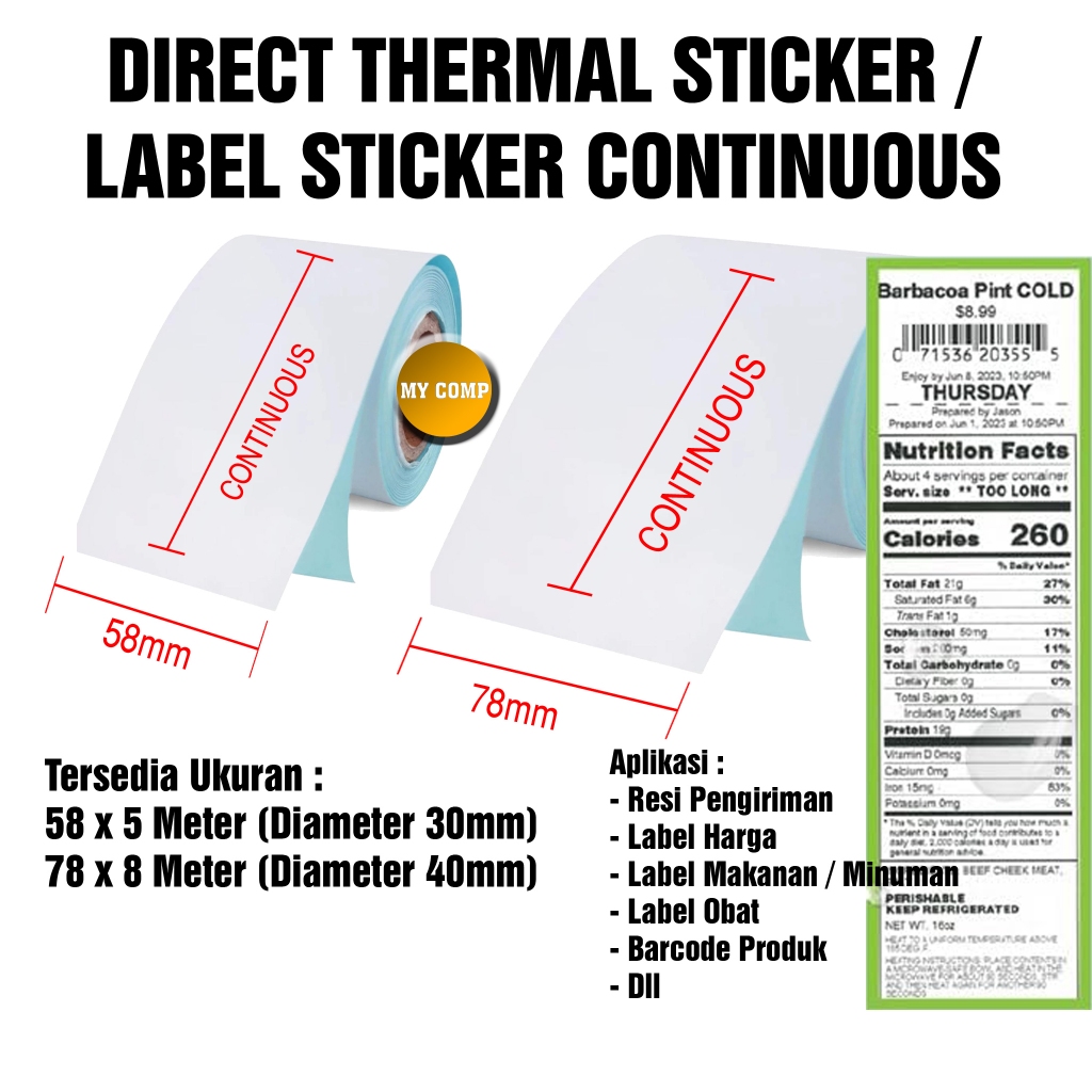 Label Sticker Direct Thermal Continuous Printer Receipt Cashier Barcode ...