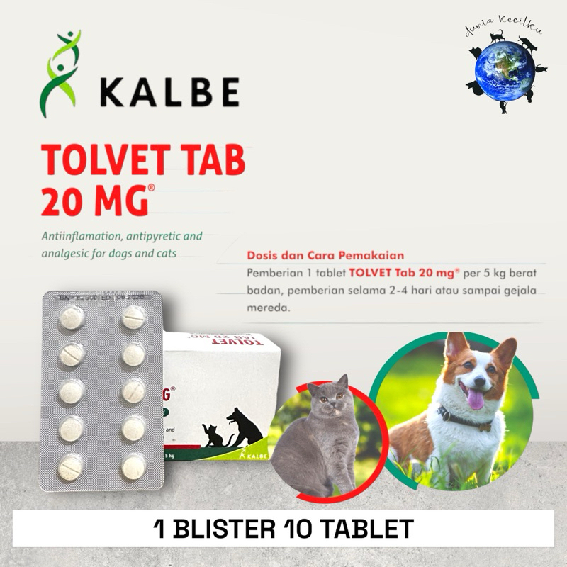 Tolvet Tab 20mg Kalbe - Anti-Inflammatory & Pain For Dogs Cats (1 ...