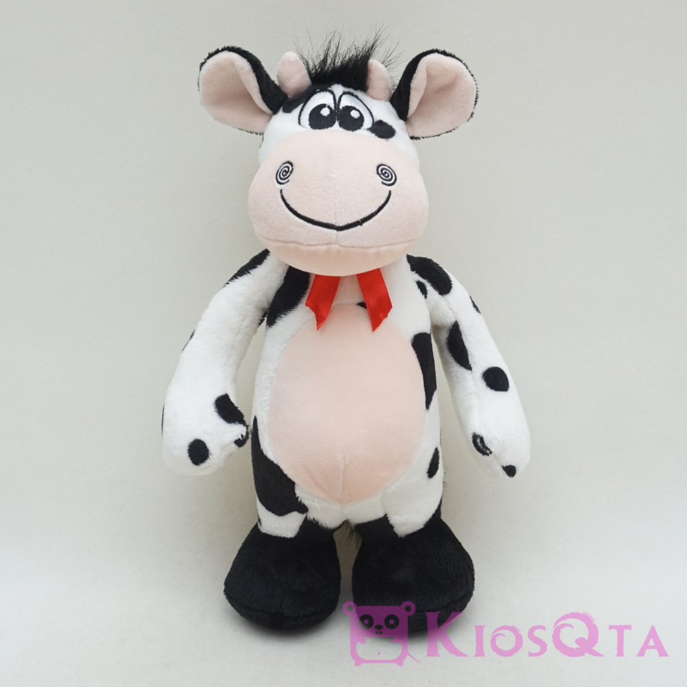 MERAH Black and white spotted cow doll standing red ribbon standing cow ...