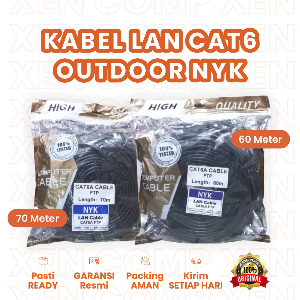 Lan Cable Outdoor FTP Cat6 NYK Manufacturer RJ45 Metal Ethernet Cable 50m / 60m / 70m | Shopee ...