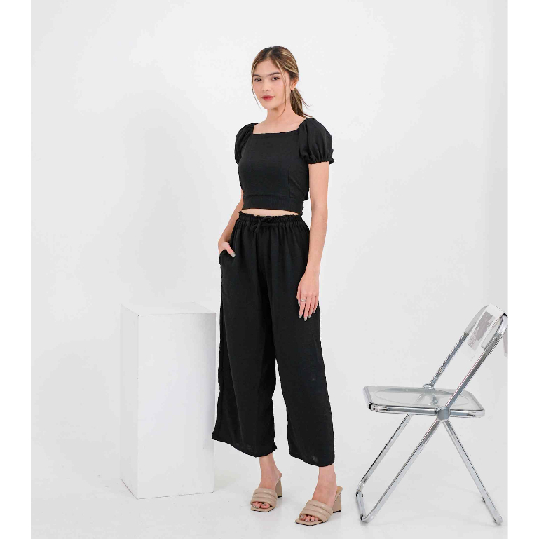 Kayara One Set Crop Women Plain (Long Pleated Top And Pants) | Shopee ...