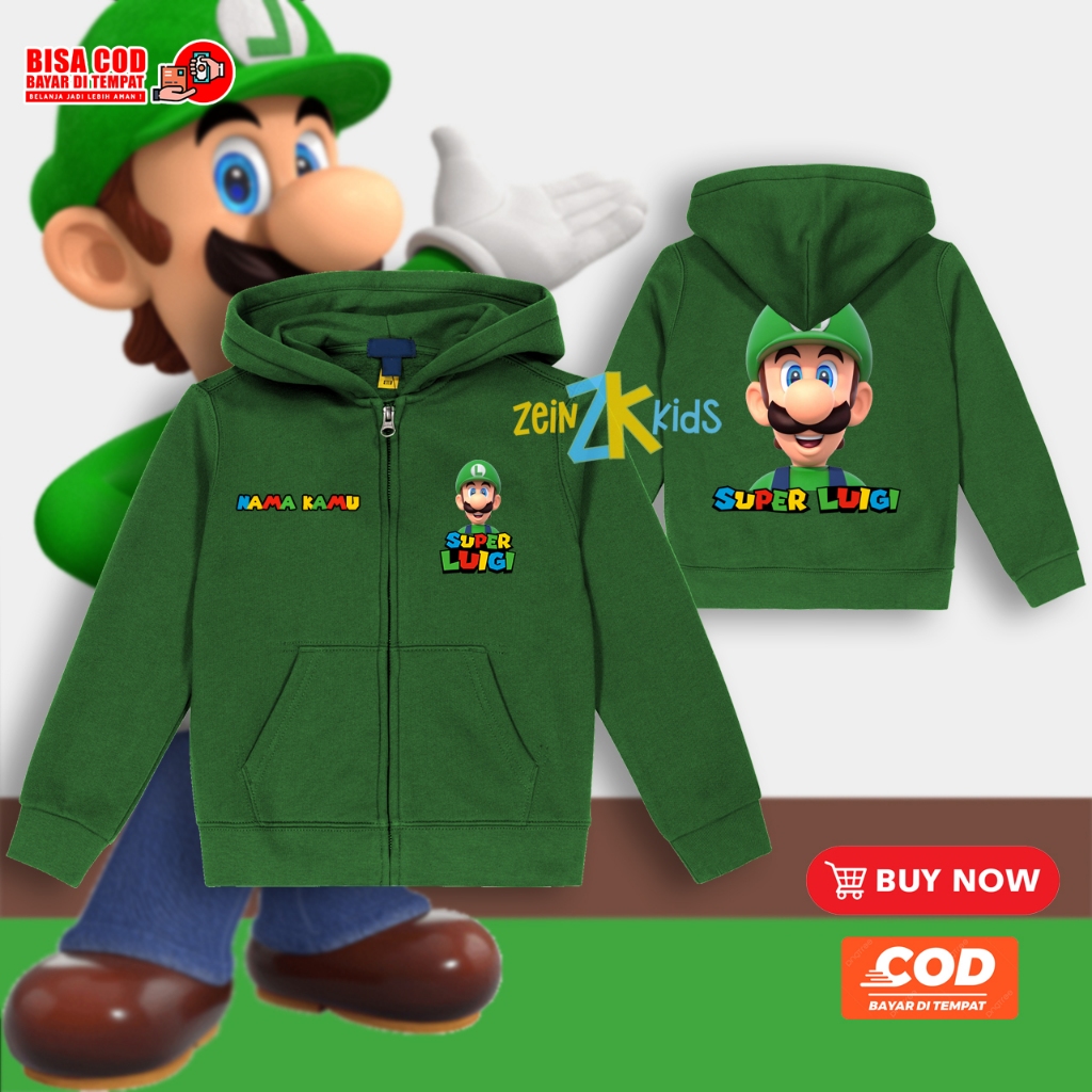 Super Luigi Super Mario Children's Zipper Hoodie / Super Luigi Children ...