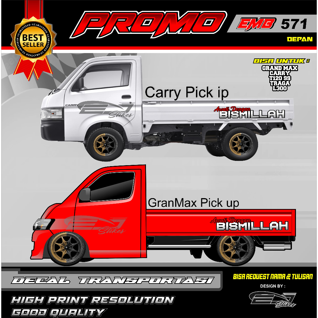 2 SIDES SIDE BAK DECAL STICKER GRANMAX, TRAGA, NEW CARRY-CUSTOM DECAL ...