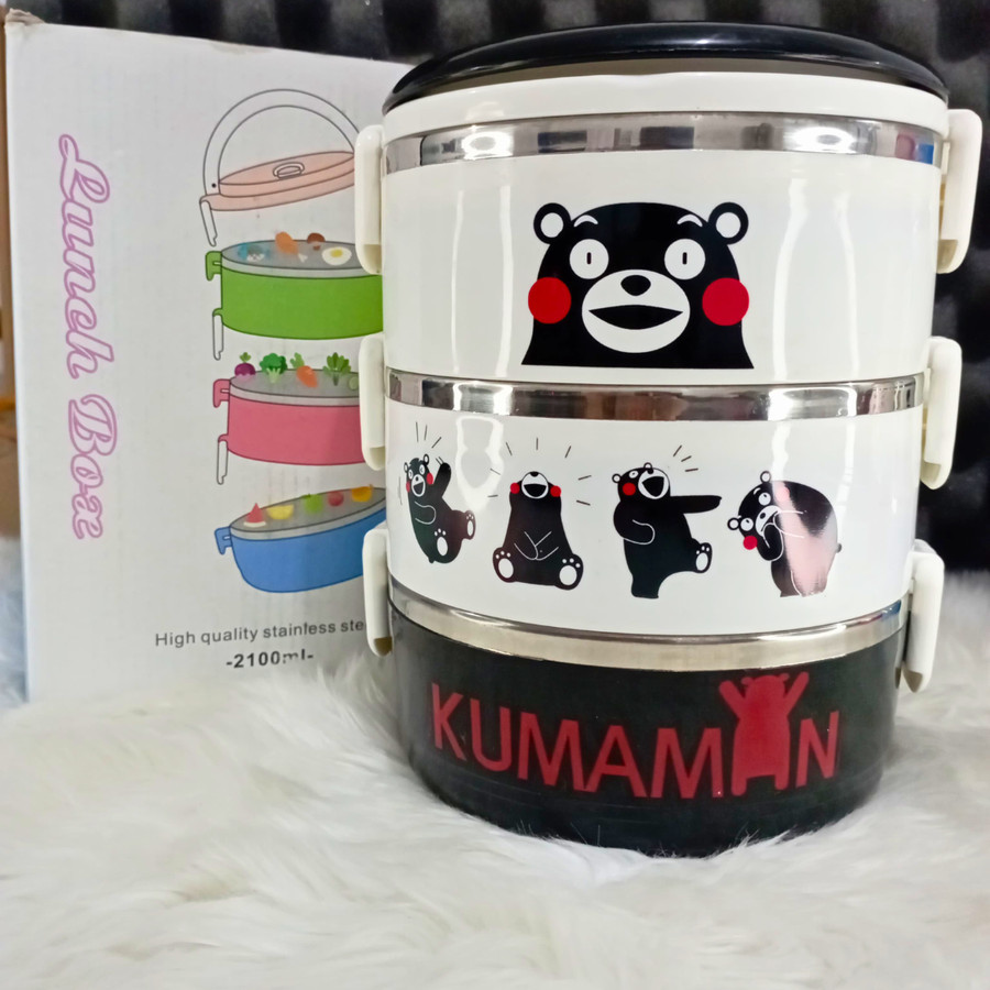 Rantang 3 Layers KUMAMON Lunch Box Stainless Character Lunch Box ...