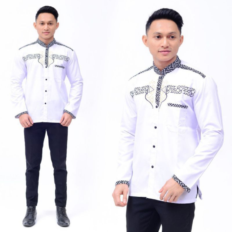 Men's batik Shirt With Long Sleeves With silver And gold Motifs ...