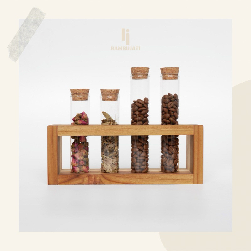 Wooden coffee bean holder rack / Glass coffee tube display / wooden tea ...