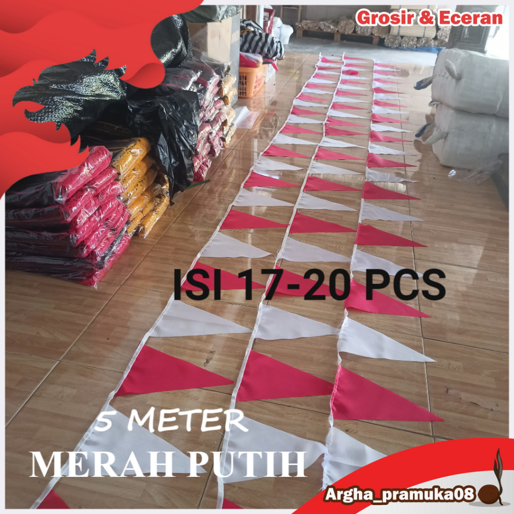 MERAH PUTIH Red And White Triangle Flag 5 Meter Flag Fabric Material ...