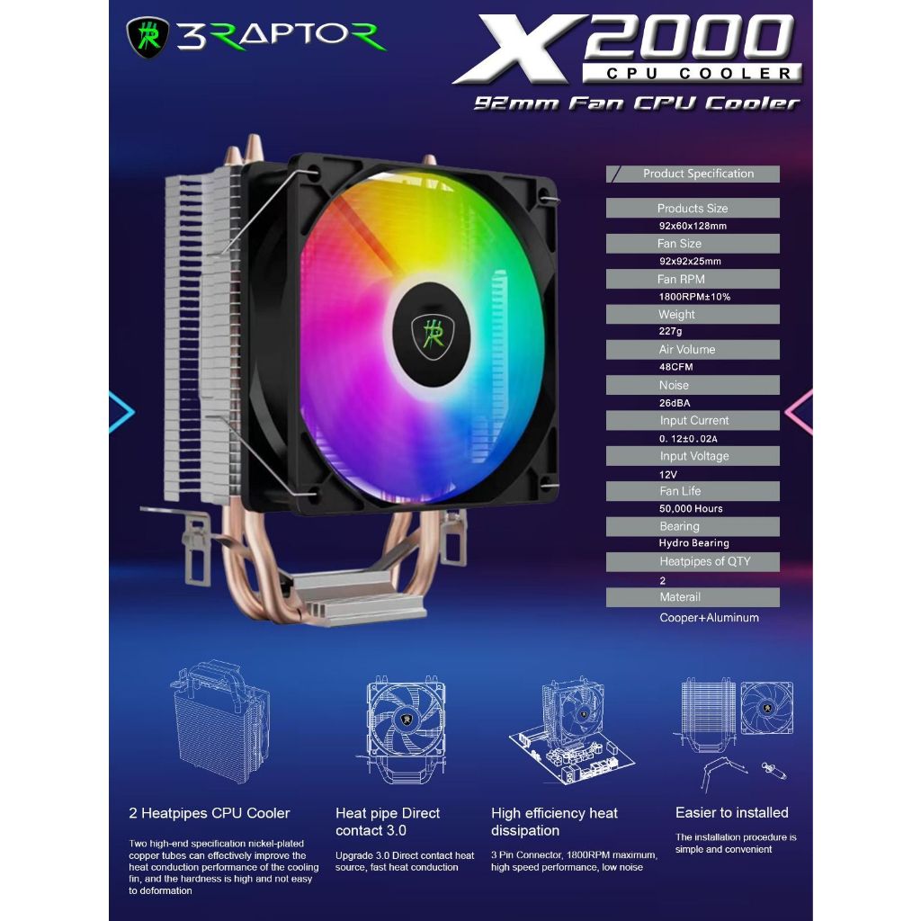 CPU Fan Cooler Power Up X2000 Auto RGB INTEL AMD - Fan Cooler Tower ...