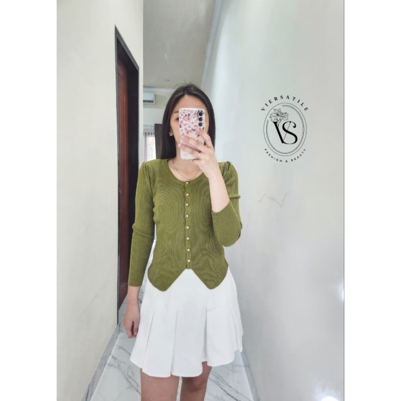 Milka knit top gold button/button knit top | Shopee Philippines