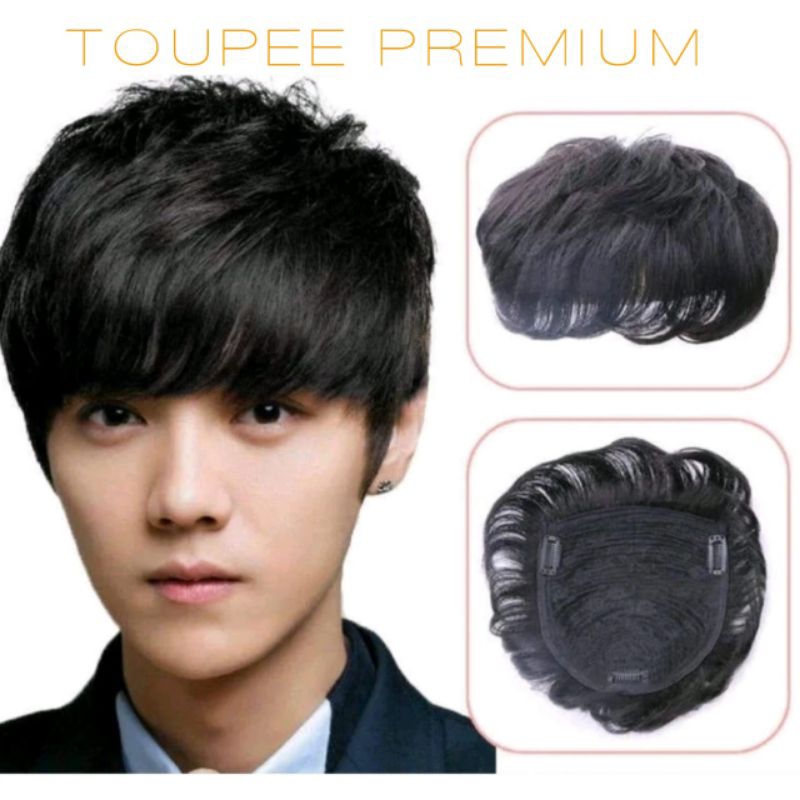 HITAM Premium Toupee Wig Wigs For Men Bald Hair Natural Black Color ...