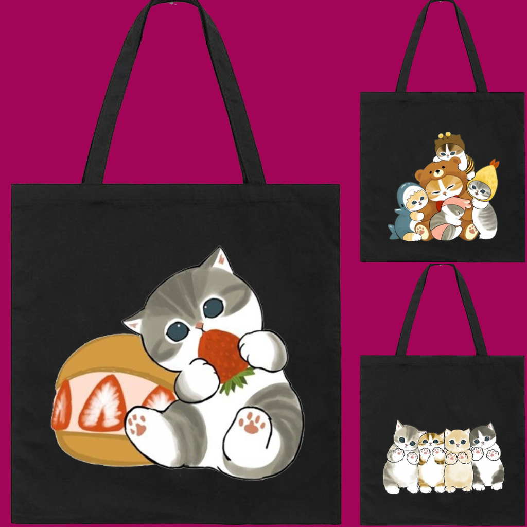 HITAM Black Bag Totebag Tote Bag Cute Cat Cat Motif Canvas Korean ...