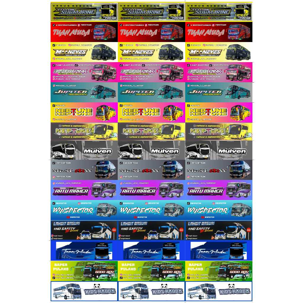 Basuri TUNGGAL JAYA MIXED BUS STICKER 1 Sheet Contains 45 boxes, VIRAL ...