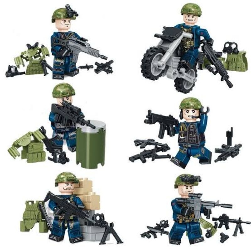 6pcs TBS77-82 SWAT Army Police Police Army Military Figure Building ...