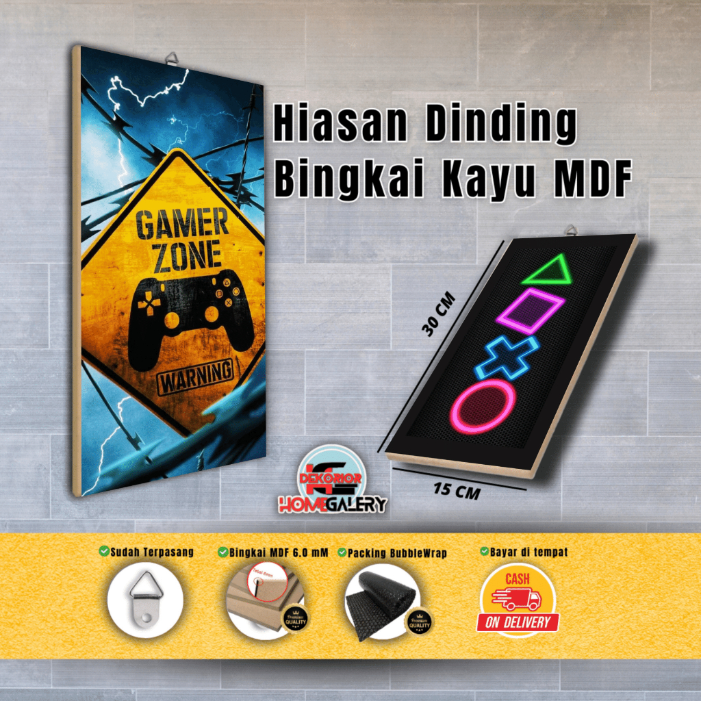 HIASAN DINDING Neon GAMER Theme Decoration V.01/ MDF frame decoration ...