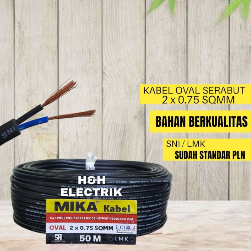 PUTIH HITAM Electrical Cable Fiber Cable 2x0.75mm Pure Copper Oval ...