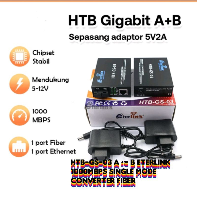 Htb-gs-03 A & B Etherlink 1000Mbps Single Mode Fiber Converter | Shopee ...
