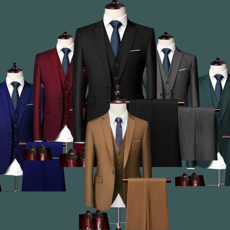Men's Formal Suit Set 3in1 Men's Blazer Suit Vest and Pants Wedding ...
