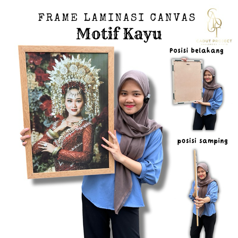 HIASAN DINDING PUTIH KAYU Wood motif Canvas Lamination Frame 40x60 ...