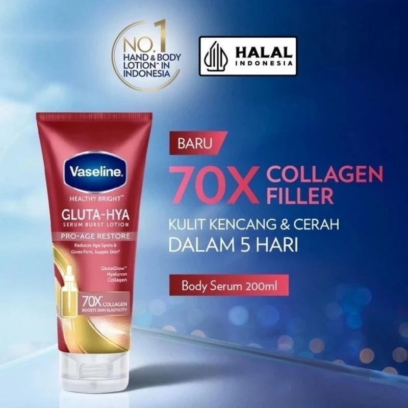 MERAH Vaseline Gluta-Hya Serum Burst Pro-Age Restore 70X Collagen 200ML ...